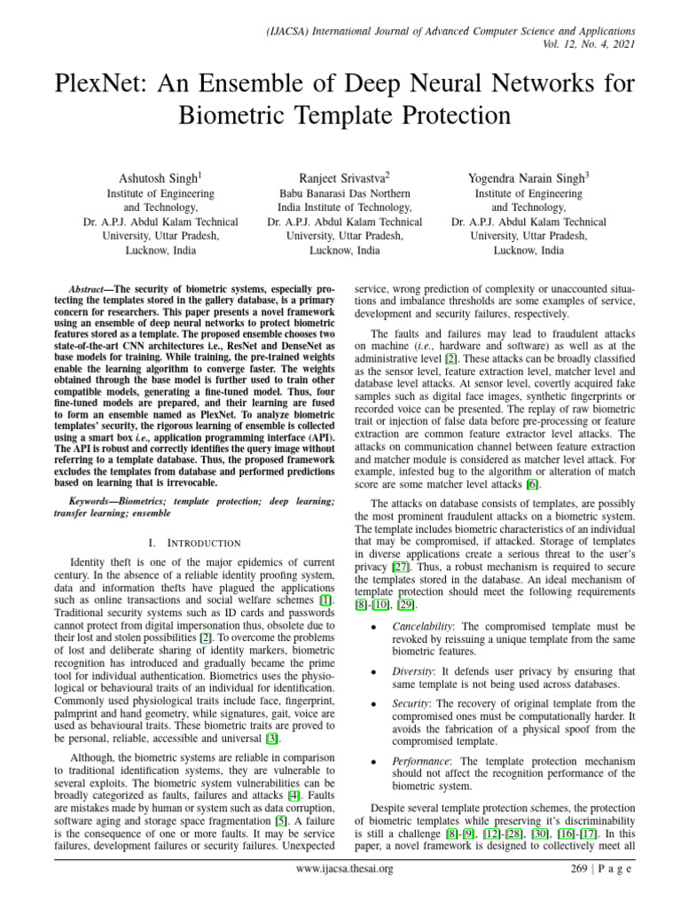 PlexNet An Ensemble of Deep Neural Networks | PDF | Biometrics | Applied Mathematics