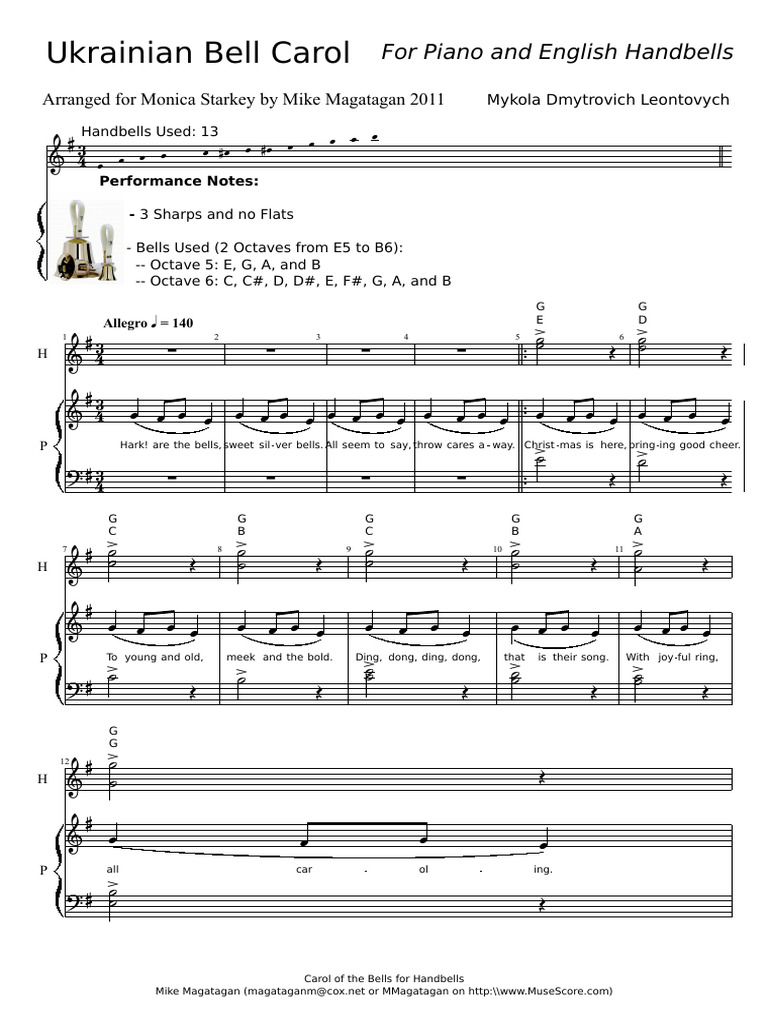 Bell Carol English Handbells and Piano | PDF | Christmas Carols ...