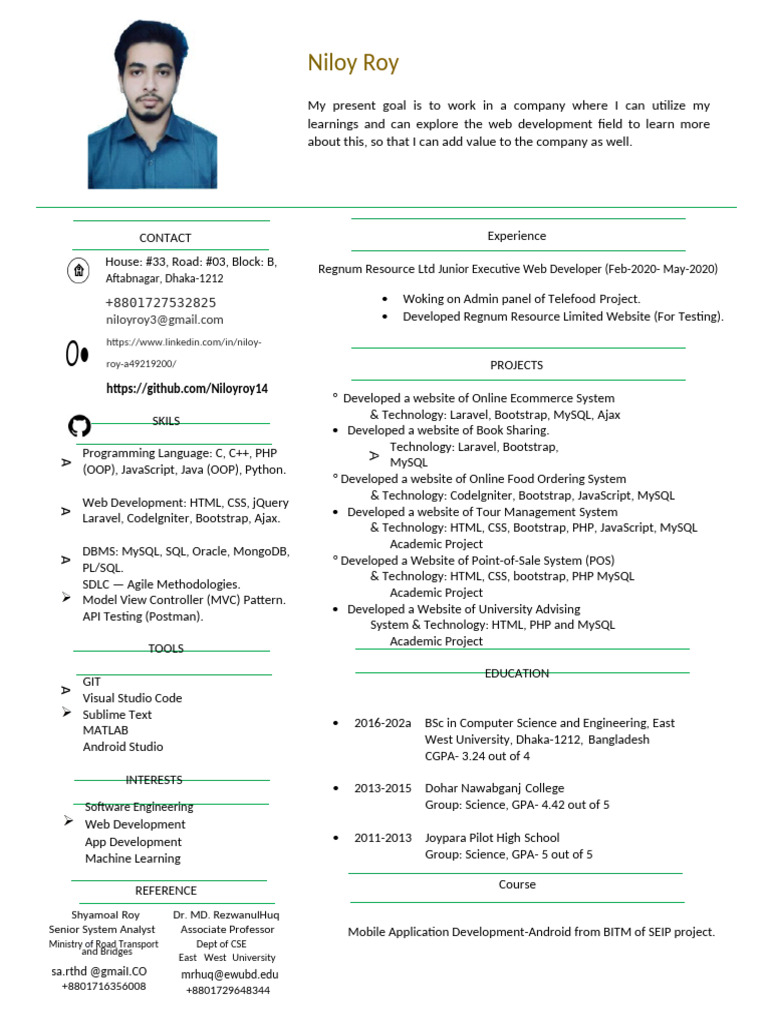 CV_of_Web_Devlopment_Niloy_Roy_East West University (1) | PDF | My Sql | Bootstrap (Front End ...