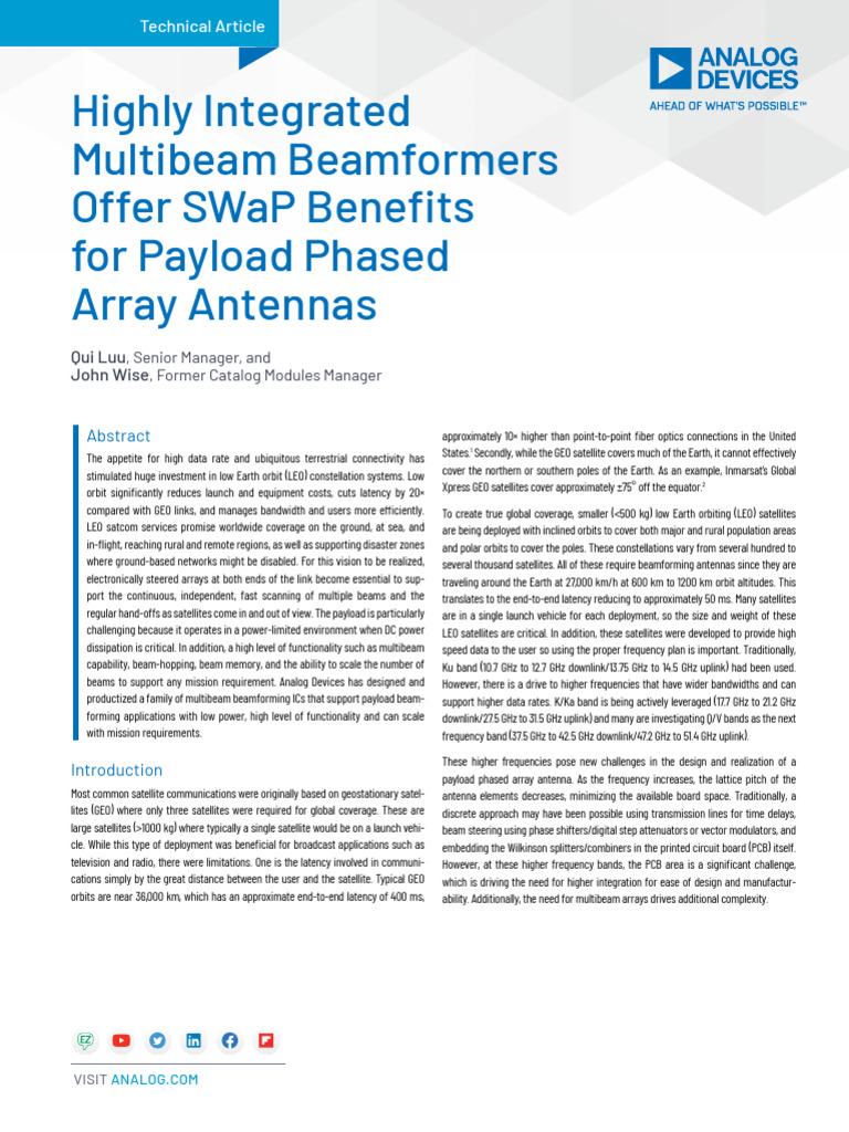 Satellite Beamformers for LEO Systems | PDF | Electronics | Electrical Engineering
