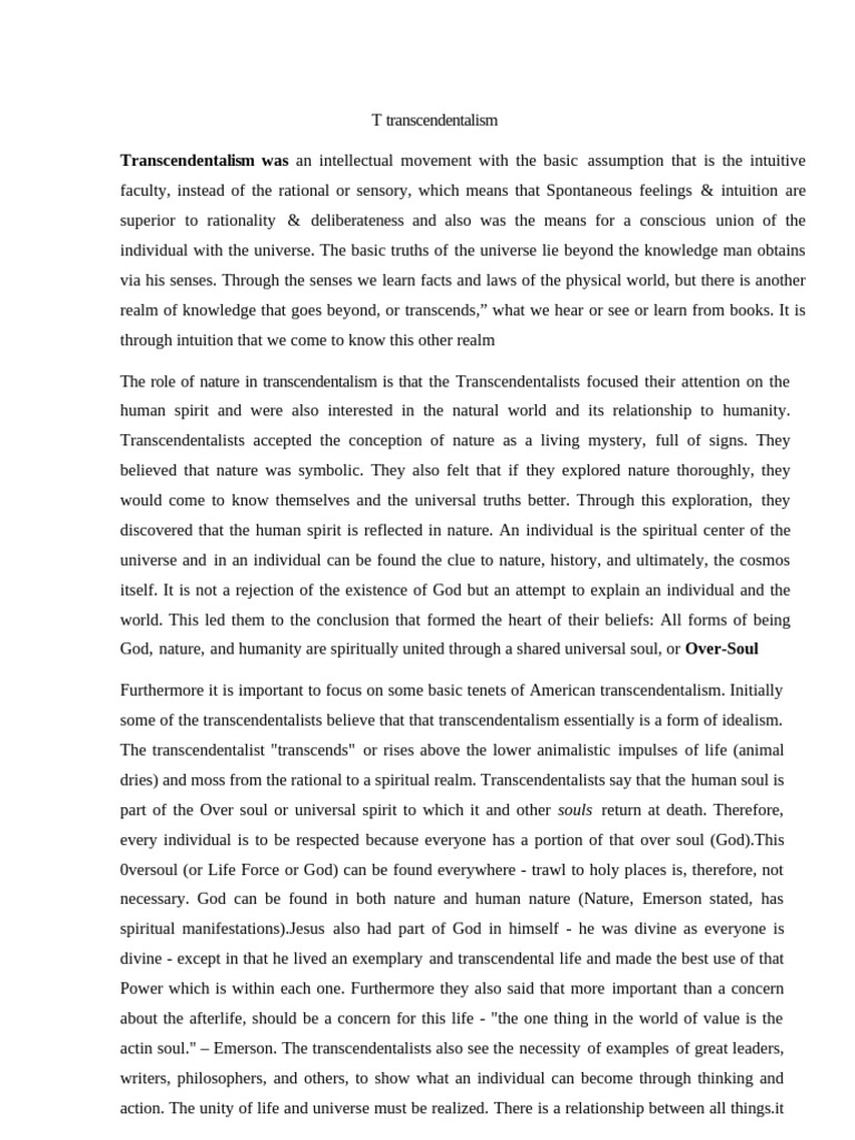 T Transcendentalism Mids | PDF | Transcendentalism | Soul