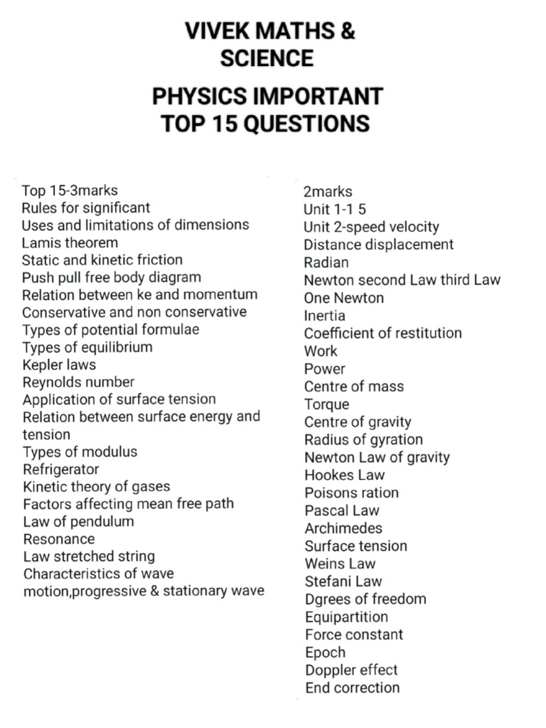 Physics Important Questions | PDF