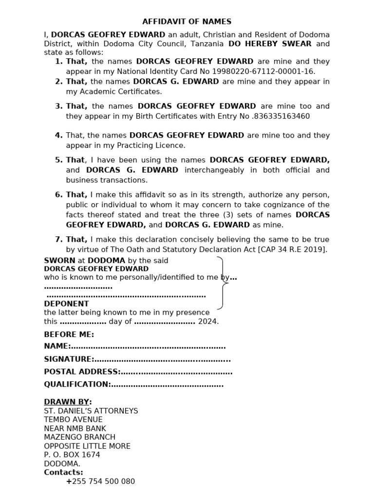 Affidavit of Name Declaration | PDF