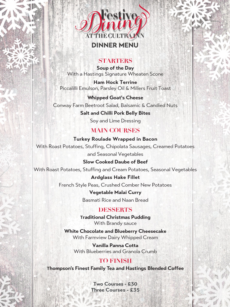Cultra Inn Festive Dinner Menu | PDF
