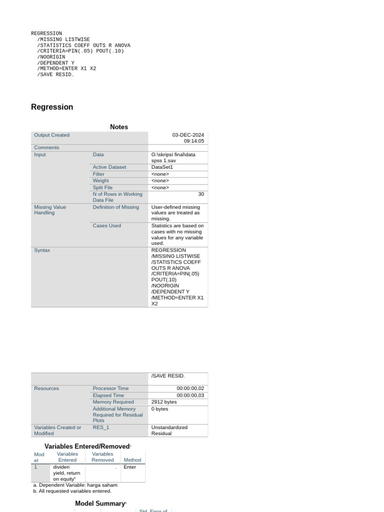 OUTPUT3 | PDF | Errors And Residuals | Regression Analysis