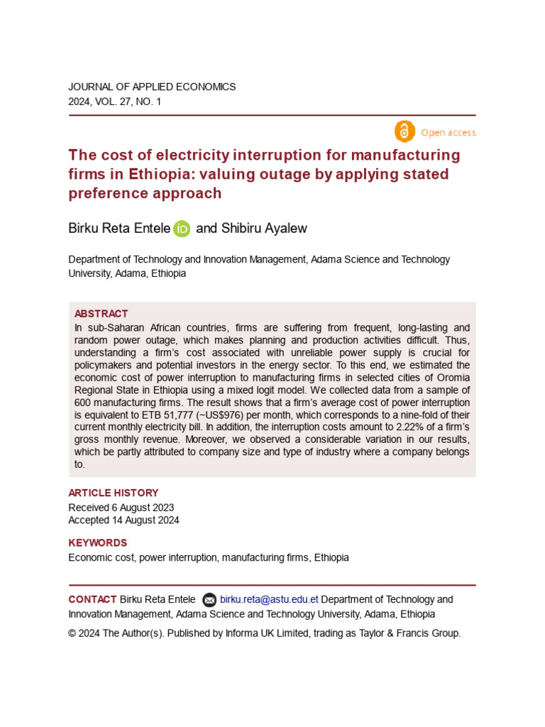 The Cost of Electricity Interruption for Manufacturing Firms in ...