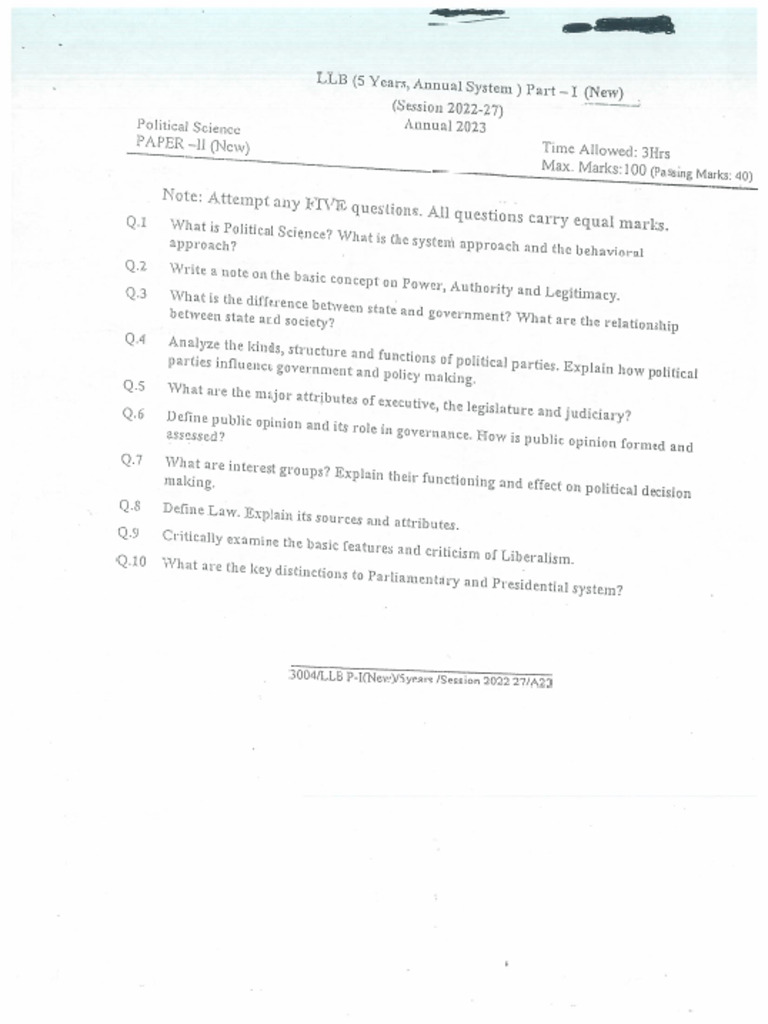 Past Papers LLB 5 Years Part-I (New Syllabus) (1) - 2-2 | PDF