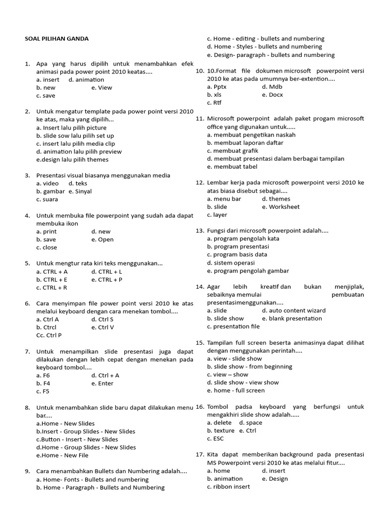 Soal PowerPoint untuk Pelajar | PDF