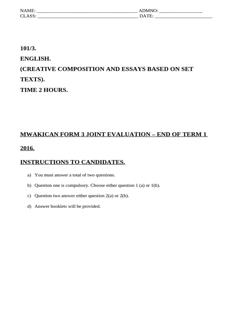 Form 3 English Exam Guide | PDF