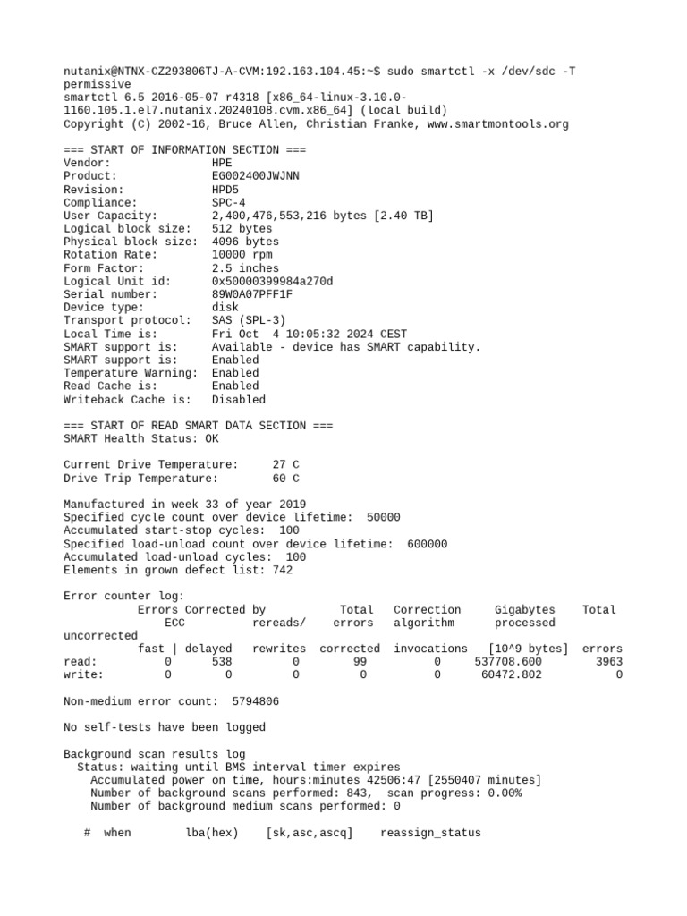 Smartctl Result | PDF | Hard Disk Drive | Data Management