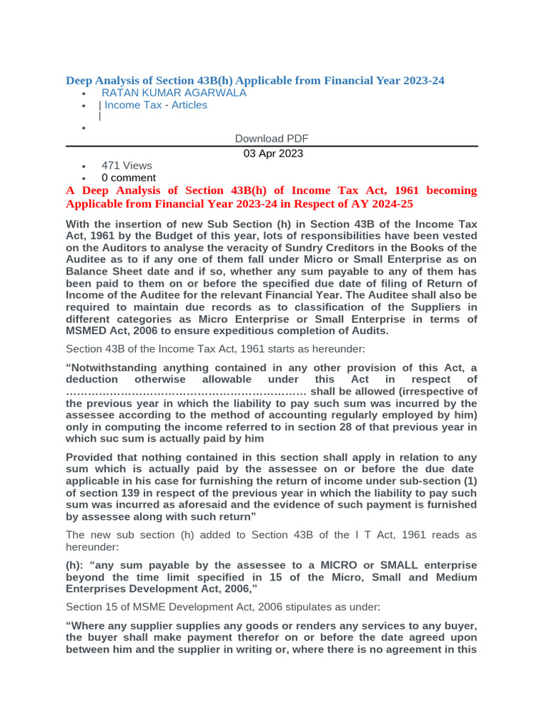 Deep Analysis of Section 43B | PDF | Audit | Interest