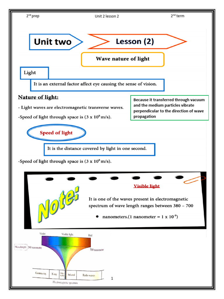 prep.2 unit 2 lesson 2 nature of light 2023 بعد التعديل | PDF