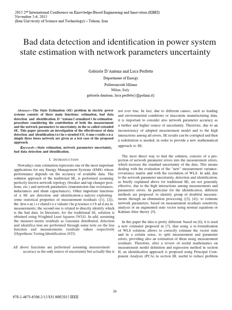 Bad Data Detection And Identification In Power System State Estimation