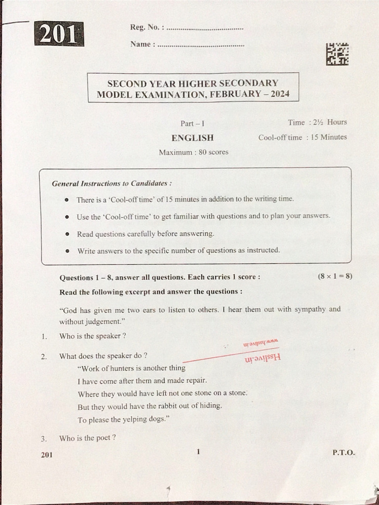 Hsslive-xii-english-model-feb-2024 | PDF