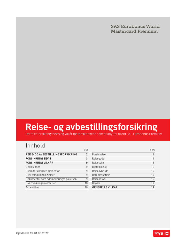 SAS Eurobonus Premium Forsikring SEB2022 2 | PDF