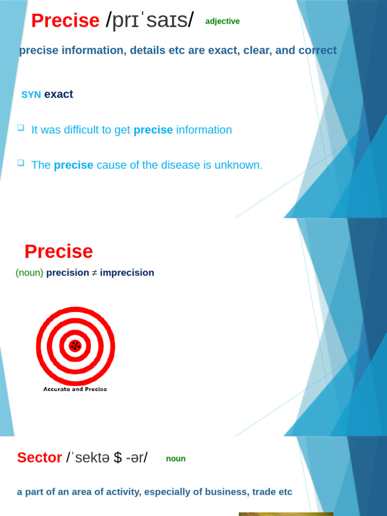 Precise: Prɪ Saɪs | PDF | Verb | Adjective