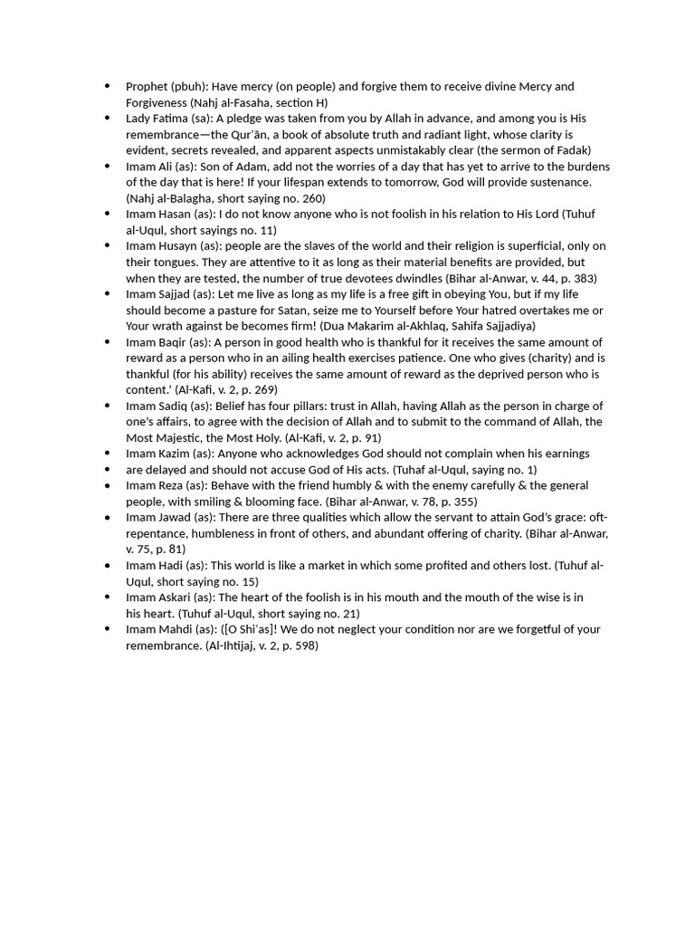 14 hadith from 14 Masumeen (as) | PDF | Shia Islam | Abrahamic Religions