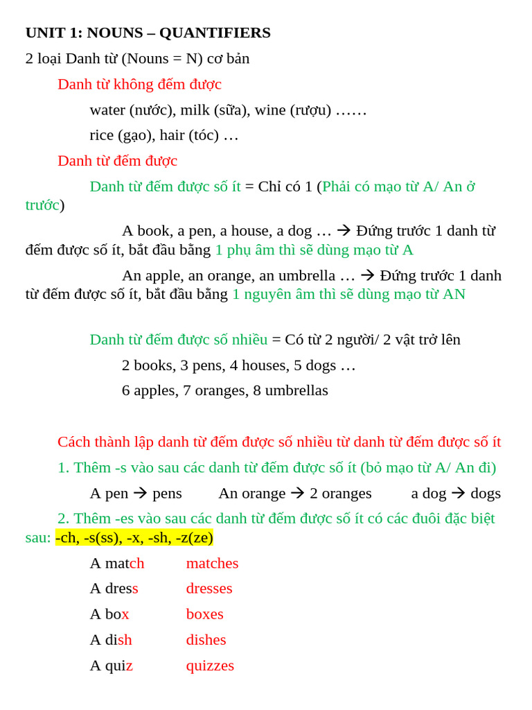 UNIT 1 - Nouns | PDF