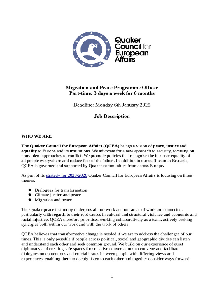 Migration and Peace Programme Officer Role | PDF | European Union ...