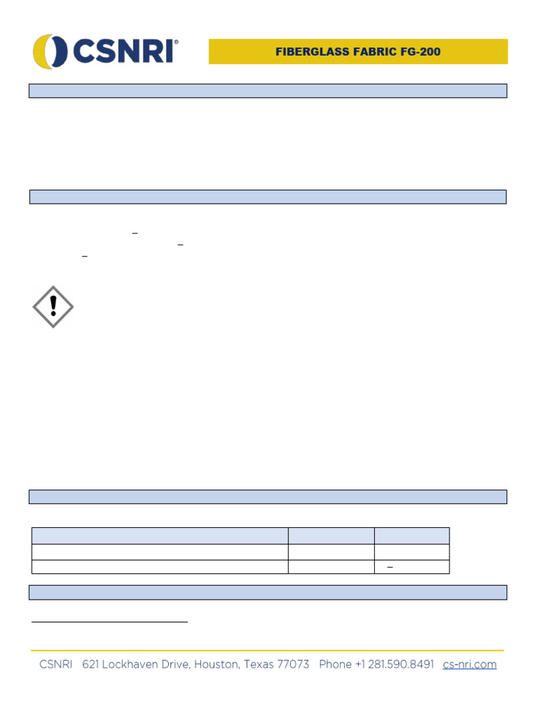 Fiberglass Fabric FG-200 Safety Data Sheet | PDF | Fiberglass ...