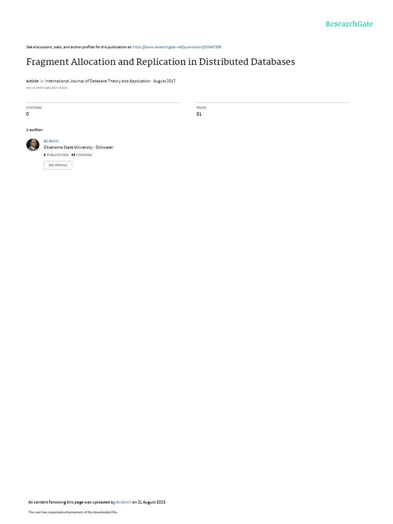 Fragment Allocation and Replication in Distributed | PDF | Databases ...