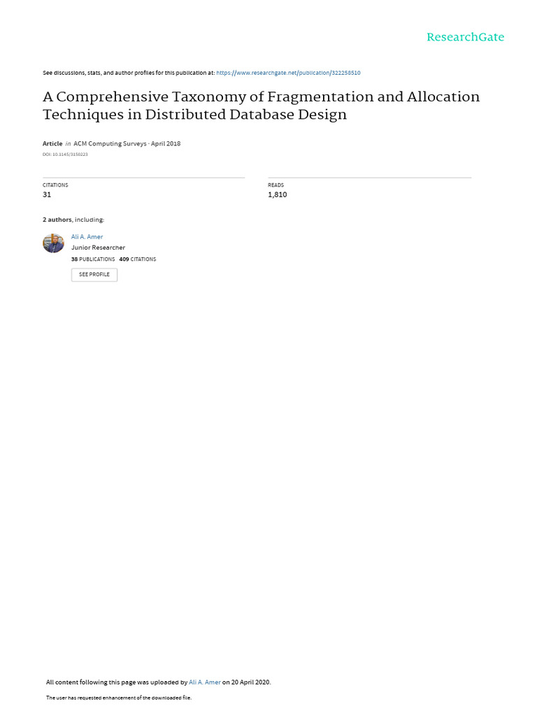 A Comprehensive Taxonomy Of Fragmentation And Allo Pdf Databases Replication Computing