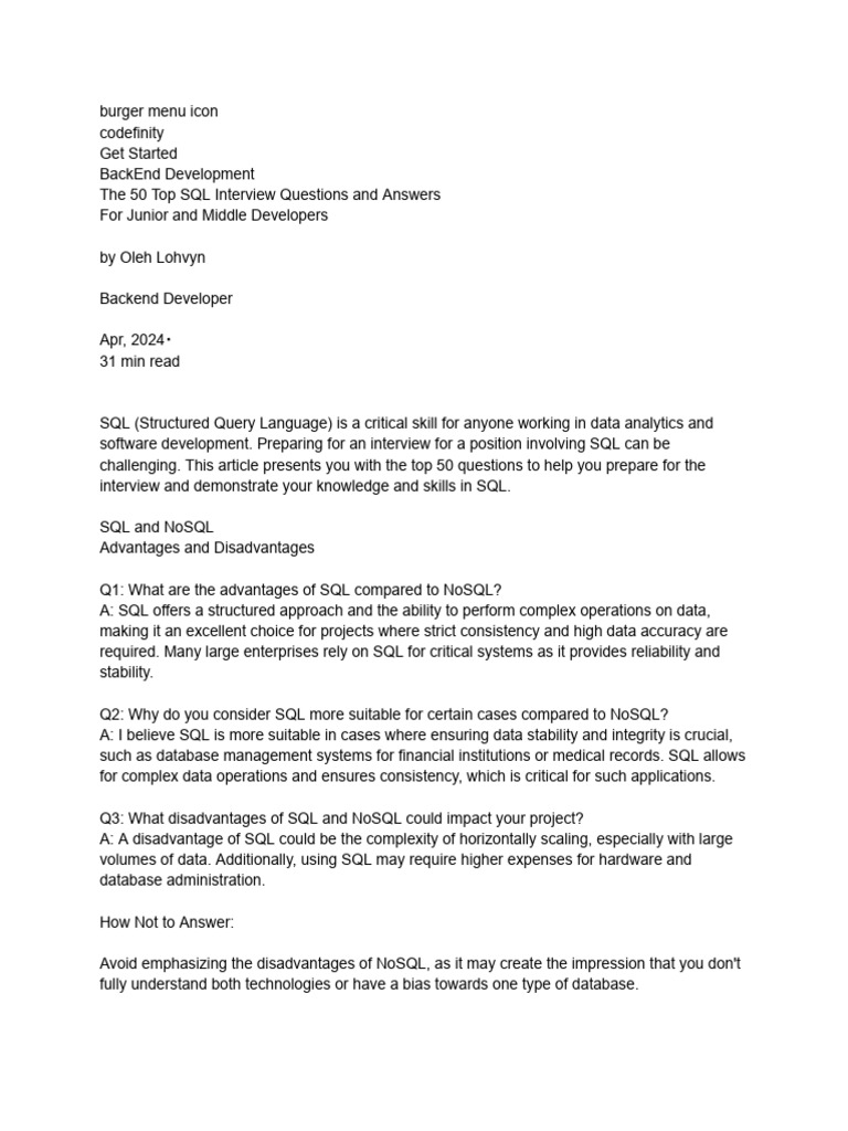 Database interview questions by mahad | PDF | Database Index | Databases