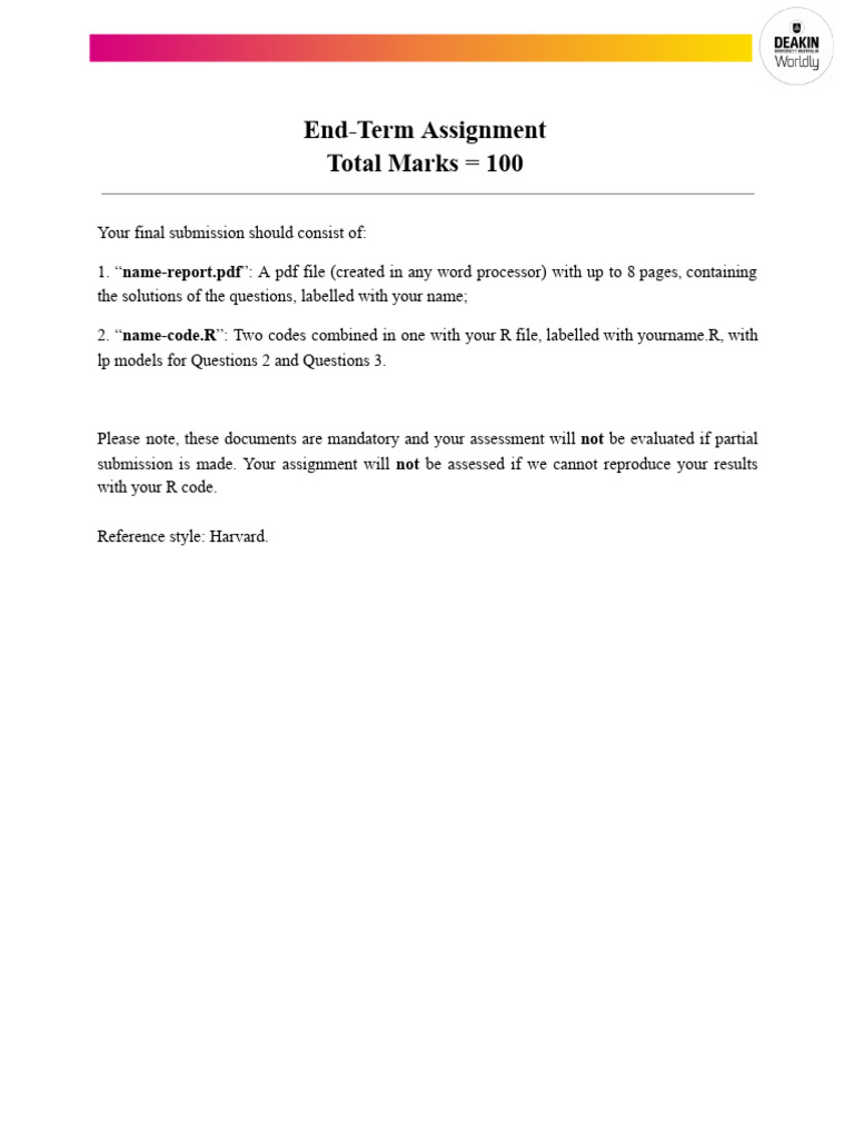 End-Term Assignment | PDF | Plagiarism | Linear Programming
