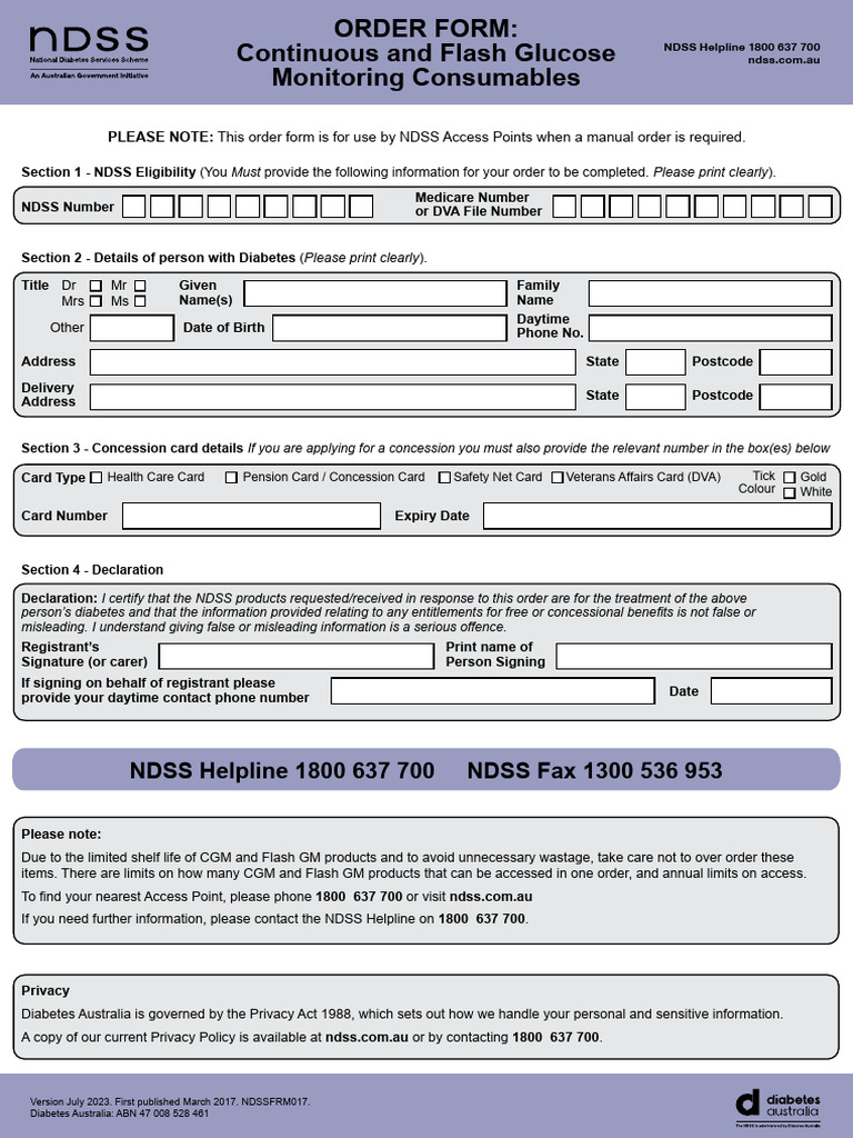Continuous Glucose Monitoring Consumables Order Form | PDF | Endocrine ...