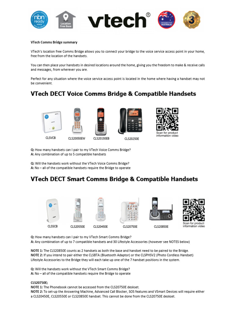VTech Home Phones Info Sheet | PDF