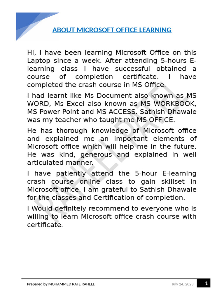 ABOUT-MICROSOFT-OFFICE-LEARNING-PRACTICE. | PDF