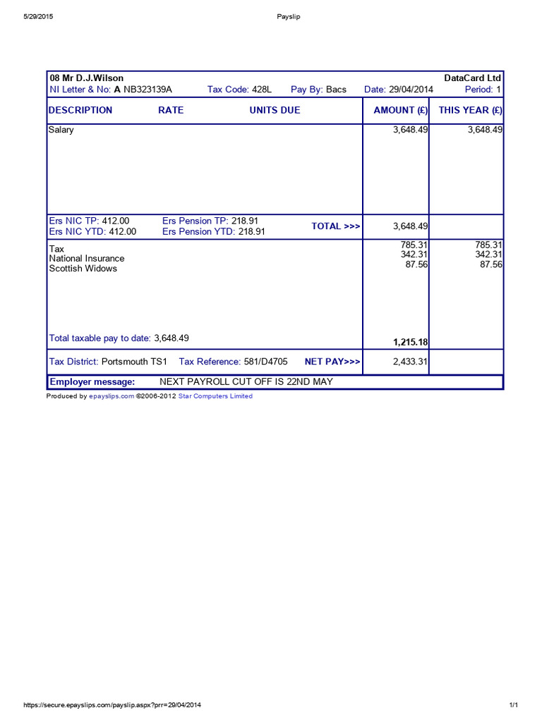 UK Payslip Example for Mr. D.J. Wilson | PDF
