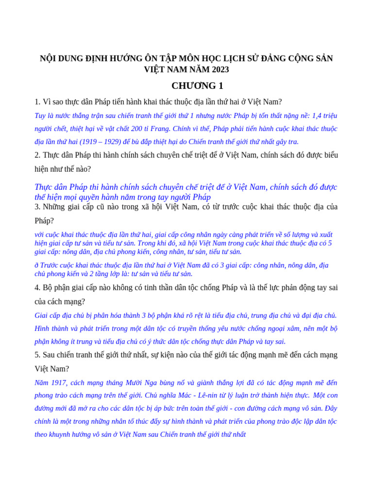 Noi Dung Dinh Huong On Tap LSDCSVN Nam 2023 | PDF