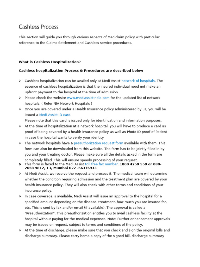 Cashless Hospitalization Guide | PDF | Hospital | Identity Document