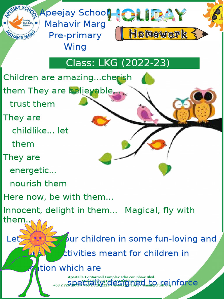 Class LKG Holiday Home Work 2022-23 | PDF