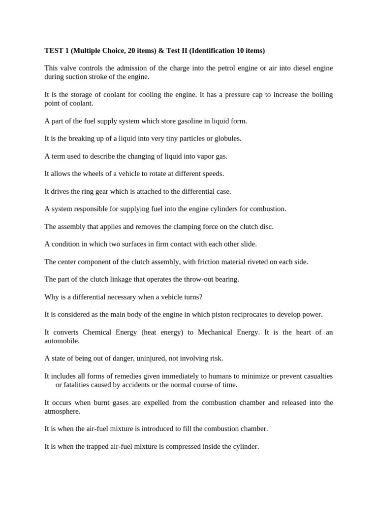 4th Grading Pointers | PDF | Internal Combustion Engine | Rotating Machines