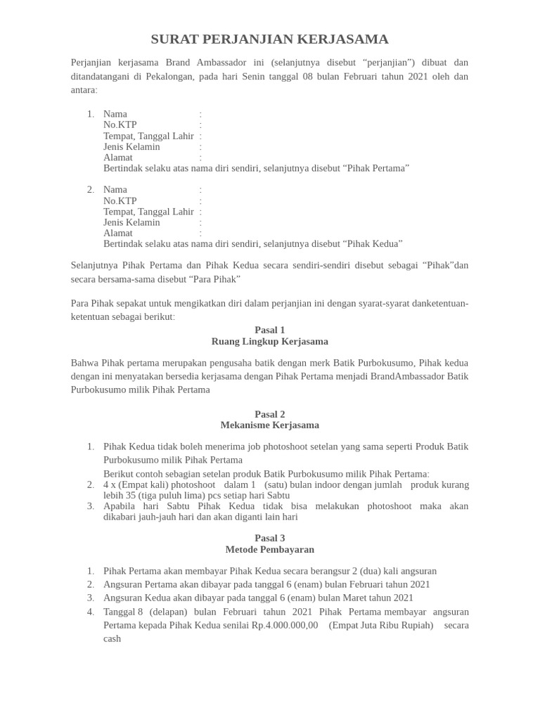 Perjanjian Kerjasama Brand Ambassador Pdf