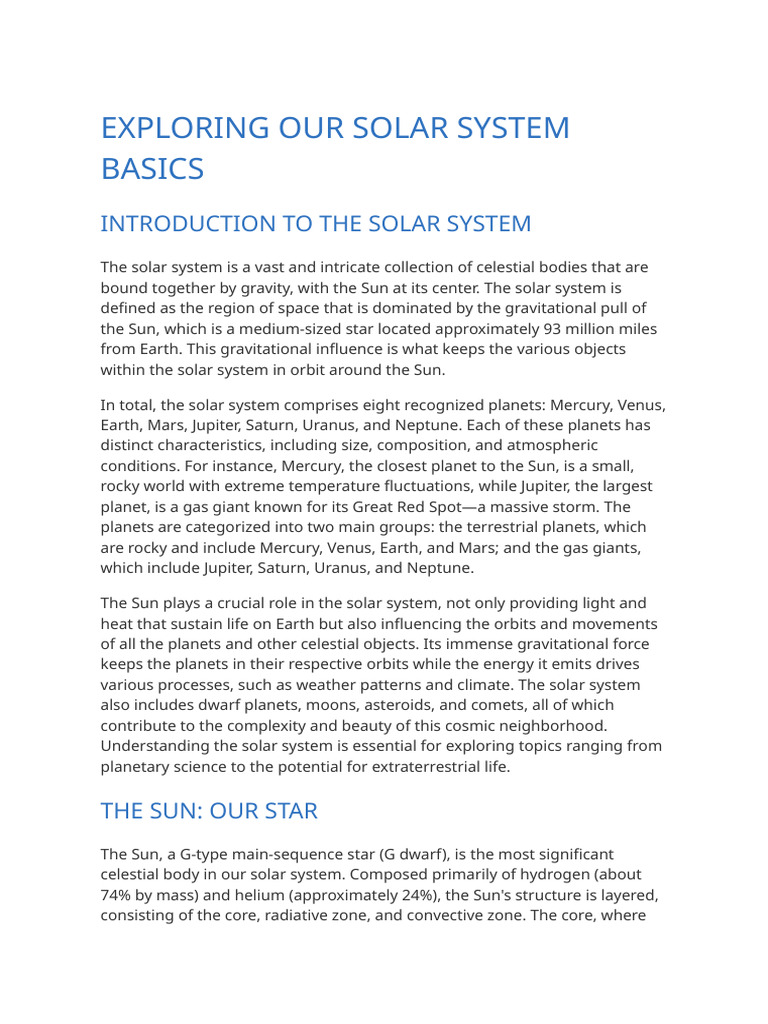 Exploring Our Solar System Basics | PDF | Solar System | Planets