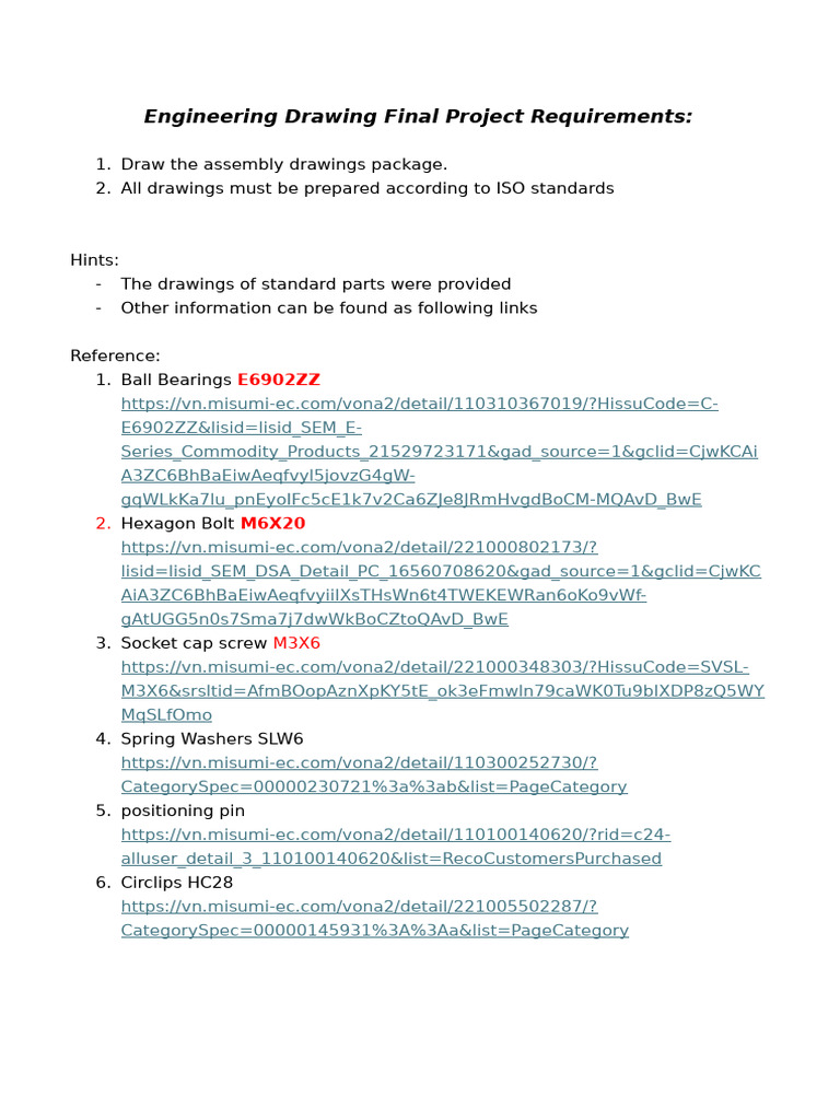 Engineering Drawing Final Project Requirements | PDF