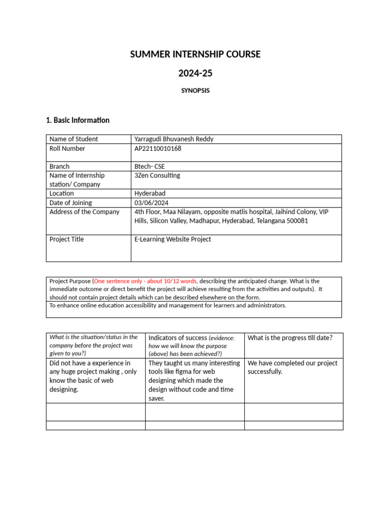 Synopsis Format | PDF | Websites | Educational Technology