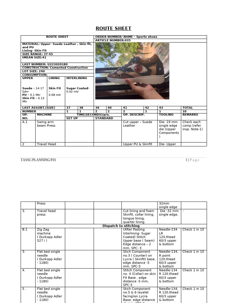 Route Sheet - Divya | PDF | Adhesive | Shoe