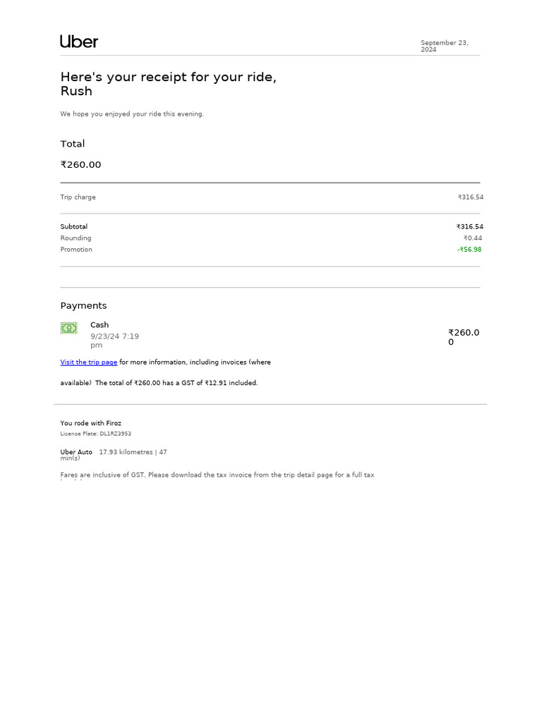 Uber Ride Receipt and Invoice Info | PDF