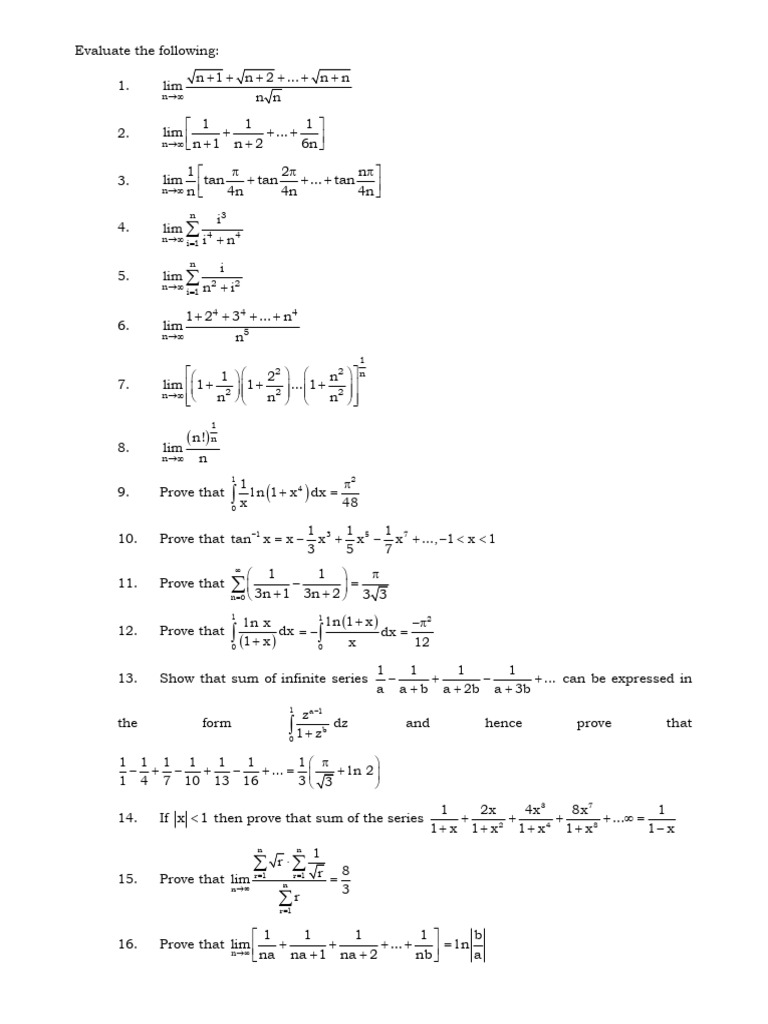 Limit of A Sum Using Integration | PDF