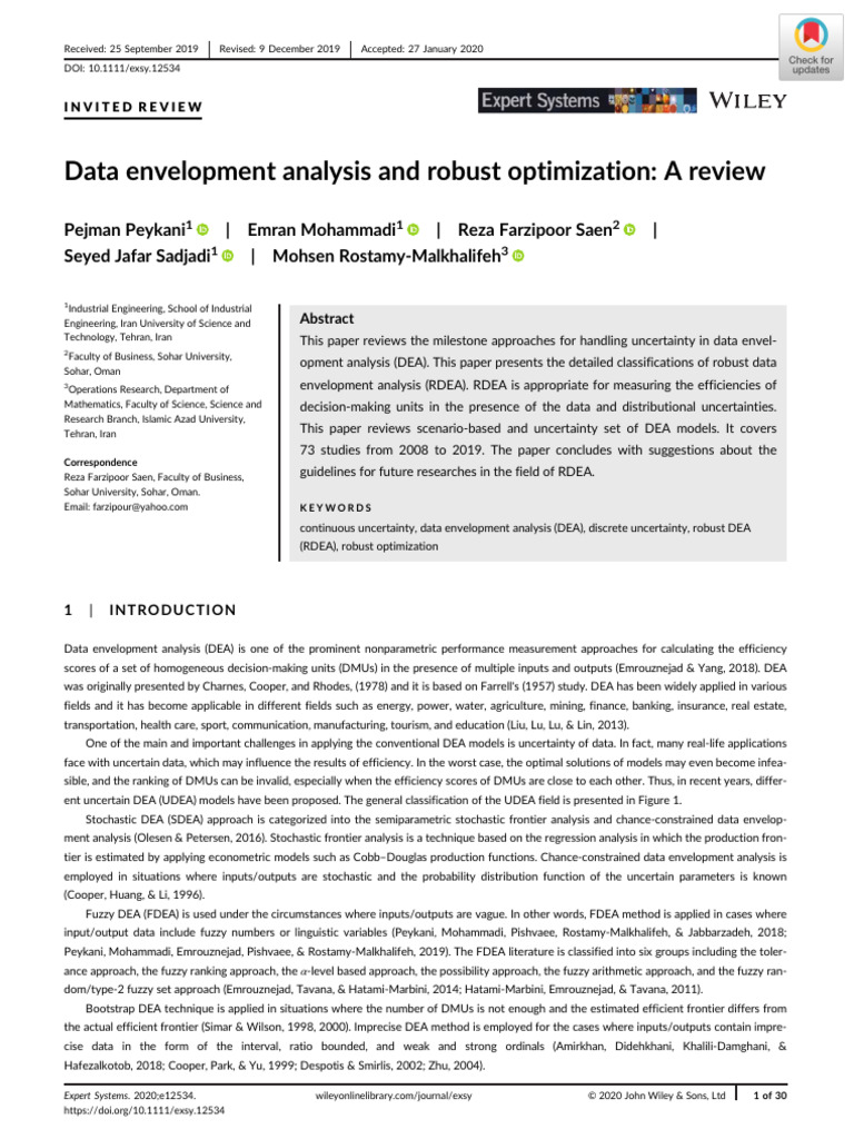 Data Envelopment Analysis and Robust Optimization - A Review | PDF | Applied Mathematics