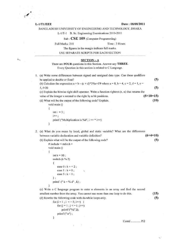 BUET CSE 109 Merged TF Q - 2010-11 To 2021-22 | PDF | Parameter (Computer Programming) | Pointer ...