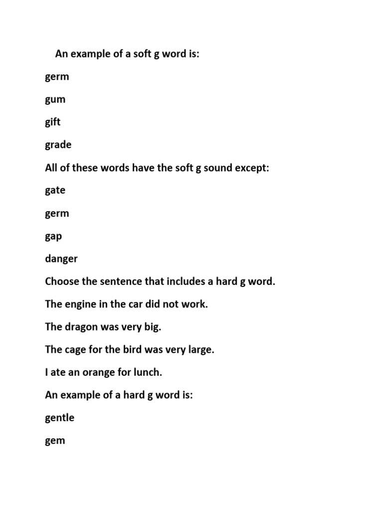 Soft and Hard G Sound Quiz | PDF