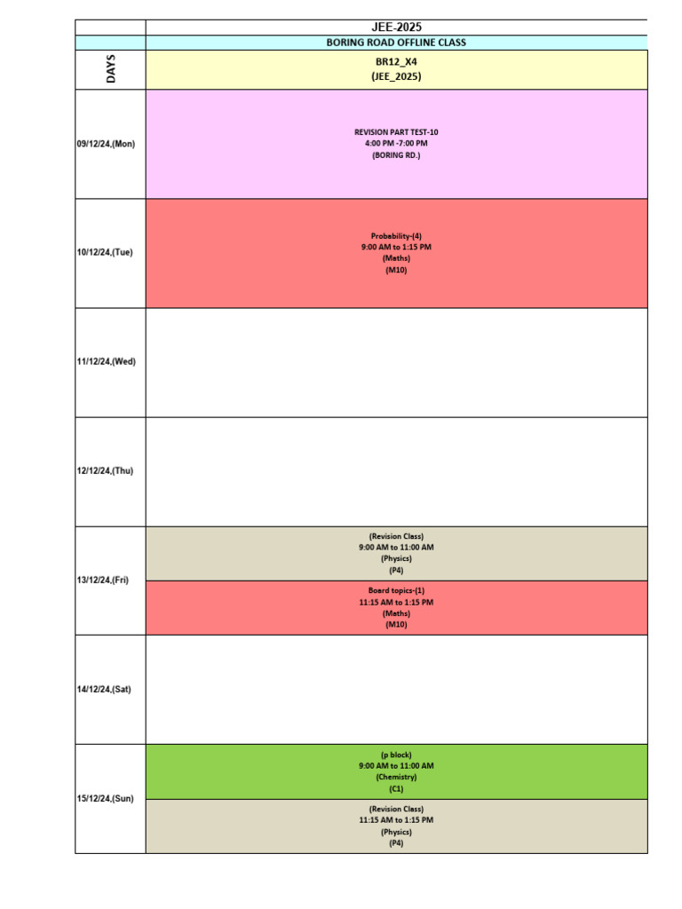 Boring Road Offline Class BR12 - X4 (JEE - 2025) | PDF