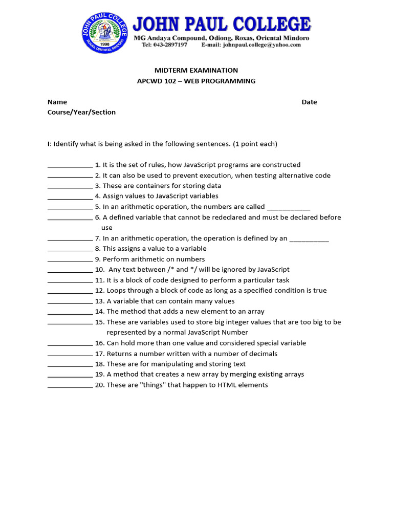 APCWD102-MIDTERM | PDF | Java Script | Variable (Computer Science)