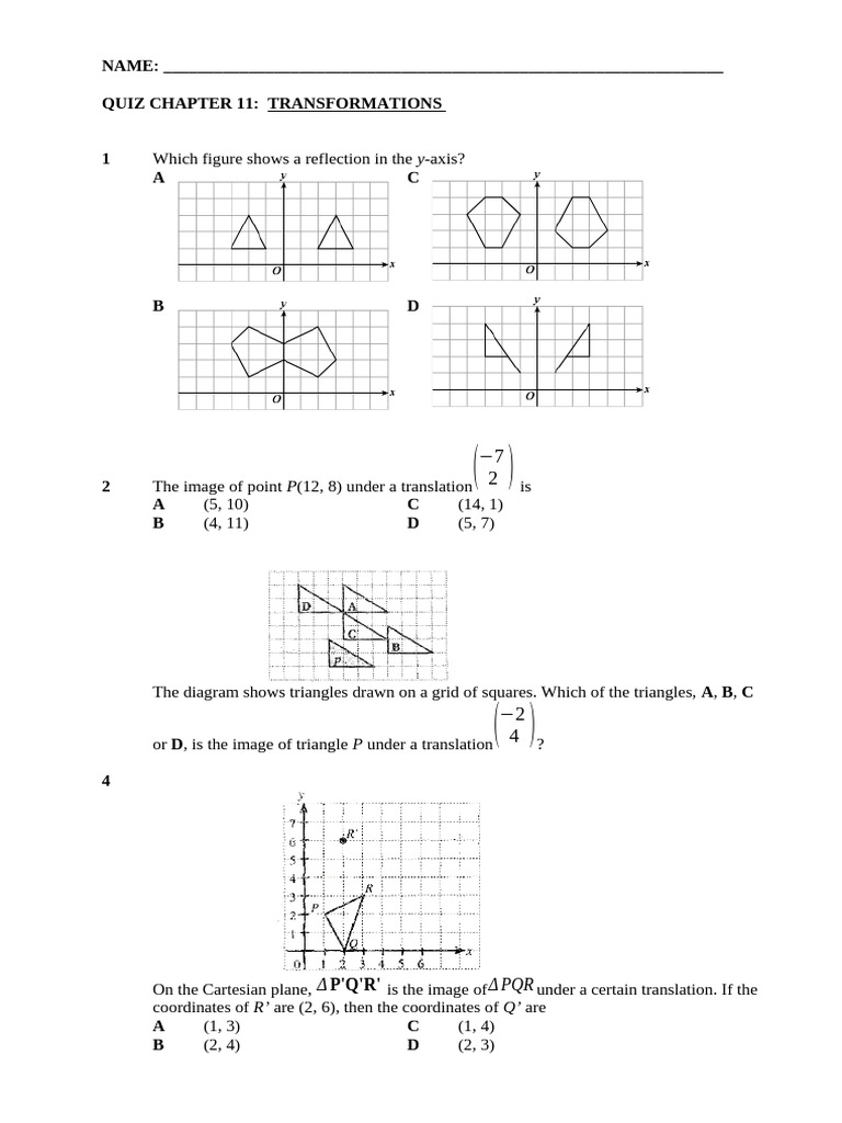 Quiz Transformation | PDF | Cartesian Coordinate System | Elementary ...