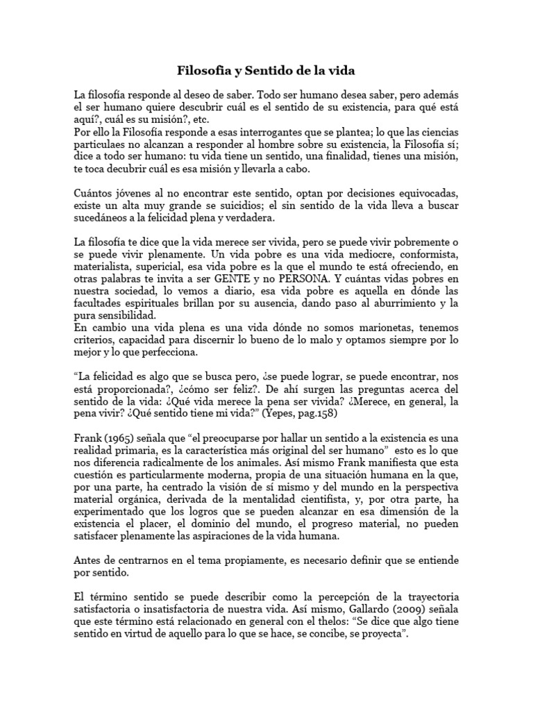 Filosofia y Sentido de La Vida | PDF | Significado de la vida | Motivación